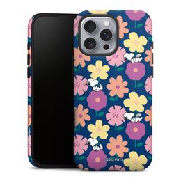 DeinDesign iPhone 16 Pro Max Handy Panzer Handyh&uuml;lle robuste Outdoor H&uuml;lle Schutzh&uuml;lle gl&auml;nzend Muster Snoopy Flowers Tough Case