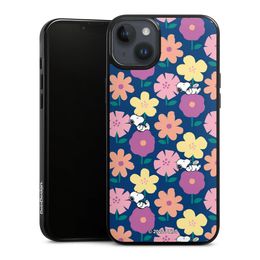 DeinDesign iPhone 14 Plus Handy Silikon H&uuml;lle Case schwarz Handyh&uuml;lle Muster Snoopy Flowers