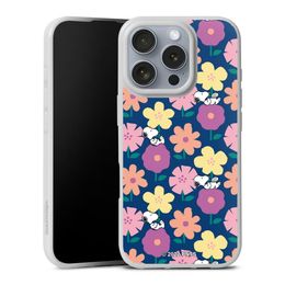 DeinDesign iPhone 16 Pro Handy Silikon H&uuml;lle Case wei&szlig; Handyh&uuml;lle Muster Snoopy Flowers Silikon Case