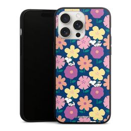 DeinDesign iPhone 15 Pro Max Handy Premium Silikon H&uuml;lle Handyh&uuml;lle schwarz Case Muster Snoopy Flowers Silikon Premium Case