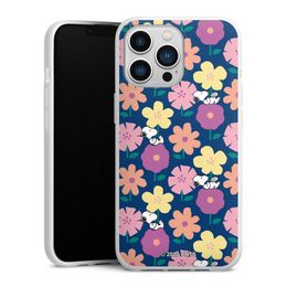 DeinDesign iPhone 13 Pro Handy Silikon H&uuml;lle Case wei&szlig; Handyh&uuml;lle Muster Snoopy Flowers Silikon Case