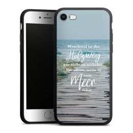 DeinDesign iPhone SE (2020) Handy Premium Silikon H&uuml;lle Handyh&uuml;lle schwarz Case Statement Beach Spruch Silikon Premium Case