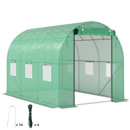 Outsunny Gewächshaus ca. 3 x 2 x 2 m Foliengewächshaus mit 6 Fenster, Rolltür, Aufrollbar Seitenwänden, UV-beständiger Folientunnel