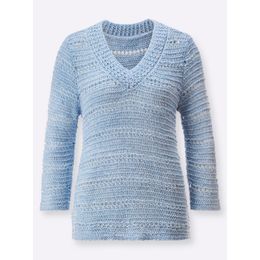 WITT Damen 3/4-Arm-Pullover im Strickmuster-Mix, hellblau-ecru-meliert, Gr&ouml;&szlig;e 38