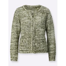 WITT Damen Strickjacke mit Hakenverschluss, ecru-khaki-gemustert, Gr&ouml;&szlig;e 38