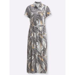 WITT Damen Druckkleid aus reiner, wertiger Viskose, anthrazit-ocker-bedruckt, Gr&ouml;&szlig;e 38
