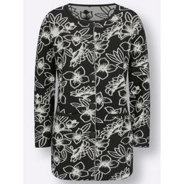 WITT Damen Jacquardstrickjacke mit Bl&uuml;ten-Jacquard-Muster, schwarz-champagner-gemustert, Gr&ouml;&szlig;e 38