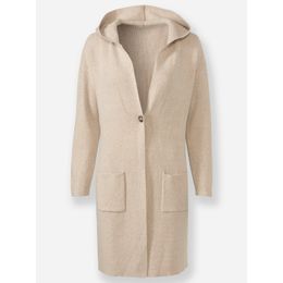 WITT Damen Longstrickjacke mit Kapuze, beige-meliert, Gr&ouml;&szlig;e 40