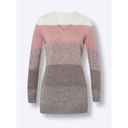 WITT Damen Longpullover mit Blockstreifen-Muster, hortensie-ecru-meliert, Gr&ouml;&szlig;e 56