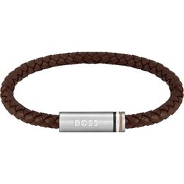 Lederarmband BOSS "ARES SINGLE, 1580623, 1580624", bunt (edelstahlfarben, braun, weiß, schwarz), Armbänder, Herren, Edelstahl-Leder, Edelstahl, Leder