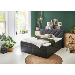 Boxbett "Meike", schwarz, B:200 L:207, Bezug Bett: Kunstleder, Taschen-Federkernmatratze: Kunstleder; Jersey (100% PES), Topper: Jersey 100% PES, ATLANTIC HOME COLLECTION, Komplettbetten, Boxspringbett, mit XXL-Bettkasten und Topper