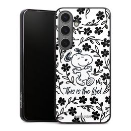 DeinDesign Galaxy S25 Handy Slim Case extra d&uuml;nn Silikon Handyh&uuml;lle schwarz H&uuml;lle Peanuts Flowers Snoopy Silikon Slim Case