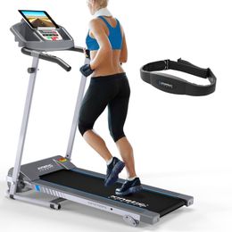 KINETIC SPORTS Laufband f&uuml;r zuhause KST2700FX klappbar - mit Pulsgurt, leiser 750 Watt Elektromotor, 12+1 Programme, LCD Display, Geh- und Lauftraining, stufenlos bis 10 km/h, bis 120kg inkl. Pulsgurt