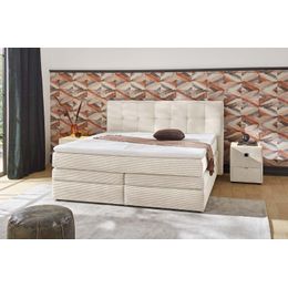 Jockenhöfer Boxspringbett JOCKENHÖFER GRUPPE "Amy", beige (beige 426, 07), L:217cm, Bezug Bett: Cordstoff (100% Polyester);Topper und Matratzenspiegel: 100% Polyester, Komplettbetten, mit Bettkasten und Kaltschaum-Topper, erhältlich in 140 & 180cm Breite, Topseller
