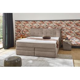 Jockenhöfer Boxspringbett JOCKENHÖFER GRUPPE "Amy", beige (taupe 426, 18), L:217cm, Bezug Bett: Cordstoff (100% Polyester);Topper und Matratzenspiegel: 100% Polyester, Komplettbetten, mit Bettkasten und Kaltschaum-Topper, erhältlich in 140 & 180cm Breite, Topseller