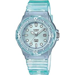 Quarzuhr, blau (türkis, transparent), CASIO TIMELESS COLLECTION, Armbanduhren, Kinder, Armbanduhr, Mädchen, bis 10 bar wasserdicht, Leuchtzeiger