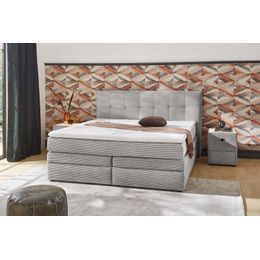 Jockenhöfer Boxspringbett JOCKENHÖFER GRUPPE "Amy", grau (hellgrau 426, 29), L:217cm, Bezug Bett: Cordstoff (100% Polyester);Topper und Matratzenspiegel: 100% Polyester, Komplettbetten, mit Bettkasten und Kaltschaum-Topper, erhältlich in 140 & 180cm Breite, Topseller