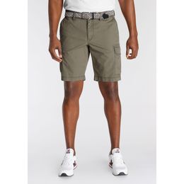 Cargoshorts DELMAO, Herren, Gr. 42, N-Gr, grün (khaki), Web, Obermaterial: 98% Baumwolle, 2% Elasthan, unifarben, casual, regular fit kniefrei, Hosen, mit Details - NEUE MARKE