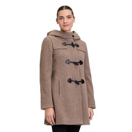 Outdoorjacke Gil Bret "Gil Bret Dufflecoat mit Kapuze", Damen, Gr. 46, braun (walnut melange), Obermaterial: 70% Wolle, 20% Polyester, 10% Polyamid. Besatz: 45% Polyacryl, 30% Polyester, 20% Wolle, 5% Diverse Faserarten. Futter: 100% Polyester., modisch, tailliert, Langarm, Jacken