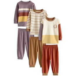 next Schlafanzug Jungen Gr&ouml;&szlig;e 80 creme / braun / lila / rot