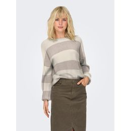 Strickpullover Only "ONLATIA L/S STRIPE PULLOVER KNT NOOS", Damen, Gr. M (38), beige (weißcap gray stripes:with nacreous cloud melange), Strick, Obermaterial: 50% Viskose, 27% Nylon, 23% Polyester, gestreift, modisch, regular fit hüftlang, Rundhals, Langarm Rippbündchen, Pullover