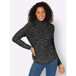 Rollkragenpullover Casual Looks "Pullover", Damen, Gr. 42, schwarz (schwarz, meliert), 54% Baumwolle, 46% Polyacryl, unifarben, meliert, Langarm, Pullover