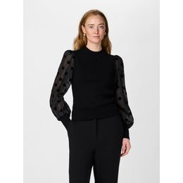 Rundhalspullover Y.A.S "YASDOTME LS KNIT PULLOVER S. NOOS", Damen, Gr. L (40), schwarz, Rippstrick, Obermaterial: 52% Viskose, 26% Polyester, 22% Nylon, unifarben, modisch, regular fit normal, hoch geschlossener Ausschnitt, Langarm Rippbündchen, Pullover