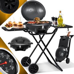 Kesser&reg; elektrischer Elektrogrill 2in1 Tischgrill - Standgrill mit Deckel und Standfu&szlig; max. 2400 Watt Faltbar Thermometer Antihaftbeschichtung Grillplatte Abstelltische 2 R&auml;der