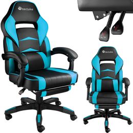 TecTake&reg; Racing B&uuml;rostuhl, ergonomische Form, mit Fu&szlig;st&uuml;tze und verstellbarer R&uuml;ckenlehne, Kunstlederbezug, inklusive abnehmbarem Lendenkissen, inklusive Lendenkissen, Belastbarkeit 120 kg