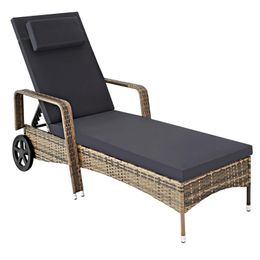 TecTake&reg; Rattan Sonnenliege, widerstandsf&auml;hig, 6-fach verstellbare R&uuml;ckenlehne, 200 x 70 x 33 cm