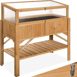 TecTake&reg; Hochbeet, aus Holz, mit Ablage und Fr&uuml;hbeet-Aufsatz, Hohlkammerplatten und arretierbares Dach, F&uuml;llmenge 130 l, 119 x 57 x 124 cm