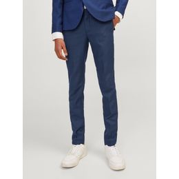 Jack & Jones Anzughose JACK & JONES JUNIOR "JPRSOLARIS TROUSER NOOS JNR", Jungen, Gr. 170, N-Gr, blau (medieval blau), Web, Obermaterial: 59% Polyester, 24% Wolle, 16% Viskose, 1% Elasthan, unifarben, modisch, regular fit knöchellang, Hosen