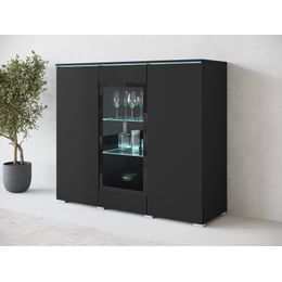 Highboard Inosign, schwarz (graphite schwarz matt), B:120cm H:103,3cm T:39,5cm, Sideboards, Highboard Vera (1 St) mit 4 Türen, 9 Fächern, verglasten Türen