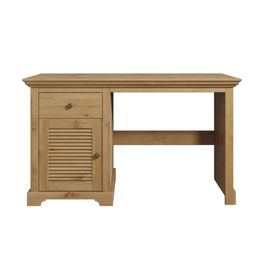 Schreibtisch Home Affaire "Ayanna", beige (natur, natur, natur), B:130cm H:76cm T:50cm, Tische, Massivholz, mit Schublade und Tür, Lamellenfront, Breite 130 cm