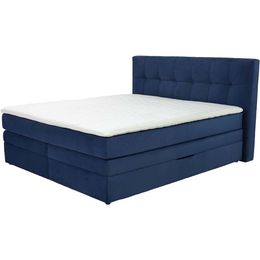 Jockenhöfer Boxspringbett JOCKENHÖFER GRUPPE "Amy", blau (blau 341, 02), L:217cm, Bezug Bett: samtähnlich (100% Polyester);Topper und Matratzenspiegel: 100% Polyester, Komplettbetten, mit Bettkasten und Kaltschaum-Topper, erhältlich in 140 & 180cm Breite, Topseller