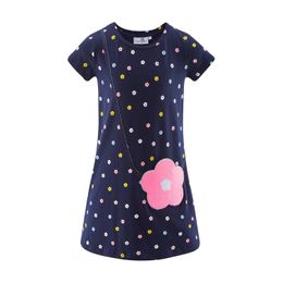 Minikleid happy girls, Mädchen, Gr. 104, N-Gr, blau (navy), Jersey, Obermaterial: 95% Baumwolle, 5% Elasthan, bedruckt, casual, regular fit kniefrei, Rundhals, Kurzarm, Kleider