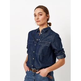 Jeansbluse Toni "Clyde", Damen, Gr. 44, blau (dunkelblau), Denim/Jeans, Obermaterial: 65% Baumwolle, 35% Lyocell, unifarben, casual, regular fit Po-bedeckend, ohne Ausschnitt, Langarm Aufschlag, Blusen, mit Aufschlag