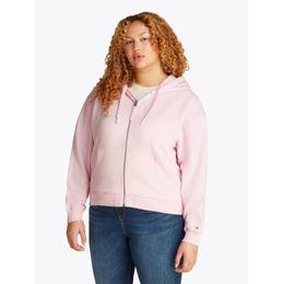 Sweatjacke Tommy Hilfiger Curve "CRV REG SCRIPT ZIP HOODIE", Damen, Gr. 46, rosa (light pink), Sweatware, Obermaterial: 100% Baumwolle, unifarben, casual, regular fit, Langarm Bündchen, Sweatjacken, in Großen Größen, Kapuze, Zipper, Logoschriftzug