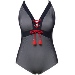 Ulla Popken Badeanzug Damen Größe 6XL marine / blutrot / weiß