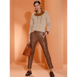 CR&Eacute;ATION L Rollkragenpullover CREATION L "Pullover", Damen, Gr. 38, beige (champagner, cognac, gemustert), 46% Modal, 40% Polyacryl, 14% Polyamid, gemustert, Pullover Rollkragenpullover