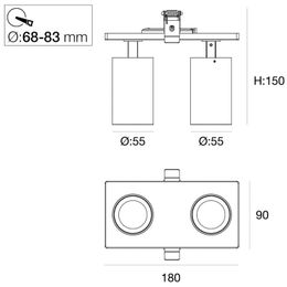 SLC LED-Einbaustrahler Art, 2-fl., weiß, 2.700 K, Aluminium