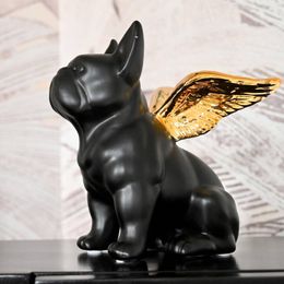 KARE Deko-Figur Sitting Angel Dog, schwarz/gold, Steingut