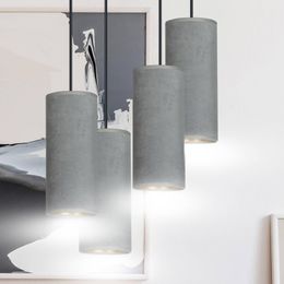 EMIBIG LIGHTING Pendellampe Joni, Textil, 4fl rund, grau-gold