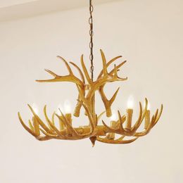 LINDBY Hängeleuchte Fibi, braun, Geweih, 6-flammig E14