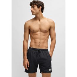 Badeshorts BOSS "Starfish", Herren, Gr. L, N-Gr, schwarz (schwarz 001), Microfaser, Polyester, unifarben mit Farbeinsatz, sportlich, Badehosen, mit Kontraststreifen