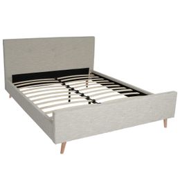 Polsterbett HWC-J98, Bett Doppelbett Bettgestell mit Lattenrost, Massivholz ~ 160x200cm creme-beige