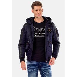 Cipo & Baxx Bomberjacke CIPO & BAXX "Jacke", Herren, Gr. M, blau (dunkelblau), 100% Polyester, unifarben, Basic, regular fit normal, Langarm, Jacken, mit abnehmbarer Kapuze, CM-134