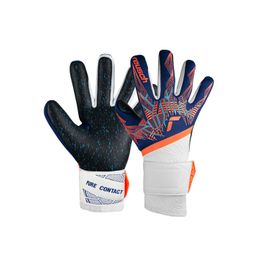 Torwarthandschuhe Reusch "Pure Contact Fusion Junior", Kinder, Gr. 4, blau (blau, orange), 84% Elastodien, 9% Polyester, 6% Polyamid, 1% Polyurethan, mehrfarbig, sportlich, Handschuhe, mit Hybrid Negative Cut