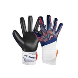 Torwarthandschuhe Reusch "Pure Contact Silver Junior", Kinder, Gr. 4, blau (blau, orange), 49% Polyester, 42% Elastodien, 9% Polyamid, mehrfarbig, sportlich, Handschuhe, mit Hybrid Negative Cut