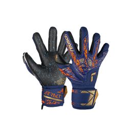 Torwarthandschuhe Reusch "Attrakt Fusion Guardian Junior", Kinder, Gr. 5, bunt (goldfarben, blau), 72% Elastodien, 23% Polyester, 5% Polyamid, mehrfarbig, sportlich, Handschuhe, mit Evolution Negative Cut